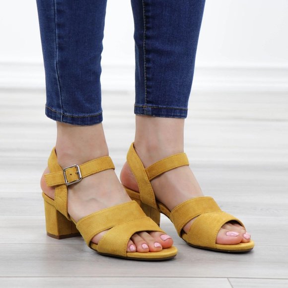 Shoes | Mustard Yellow Faux Suede Block Heel Sandals | Poshmark